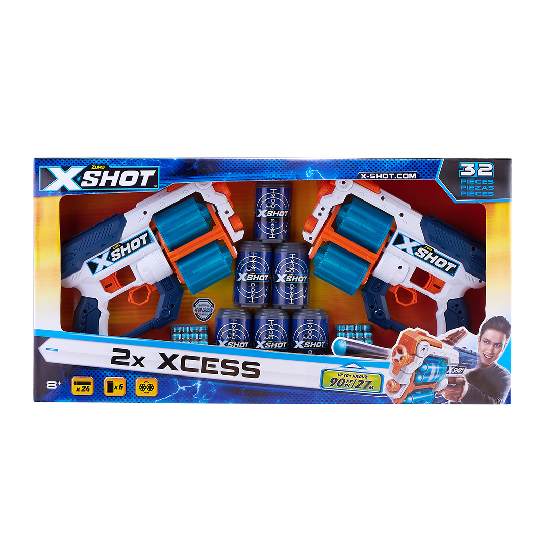 Buy X-Shot Excel Xcess Tk-12 Double Pack Blaster With 6 Cans & 24 Darts ...